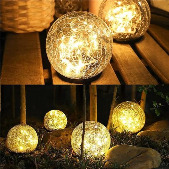 Accents | Garden Solar Lightsglobe Solar Light Outdoor Cracked Glass ...